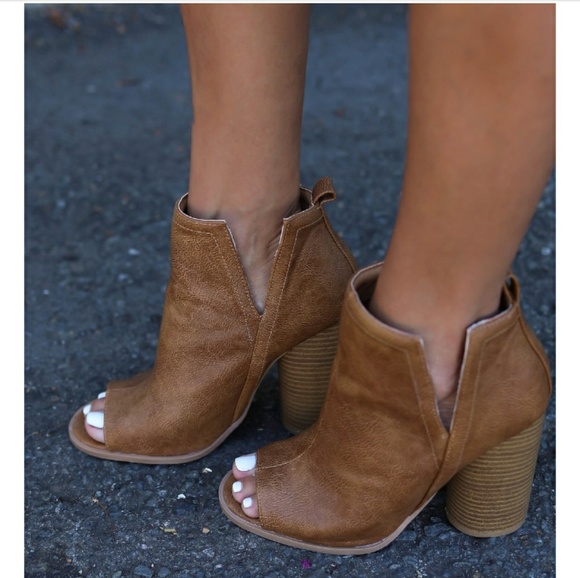 Shoes | Sold Out Tan Peep Toe Booties | Poshmark